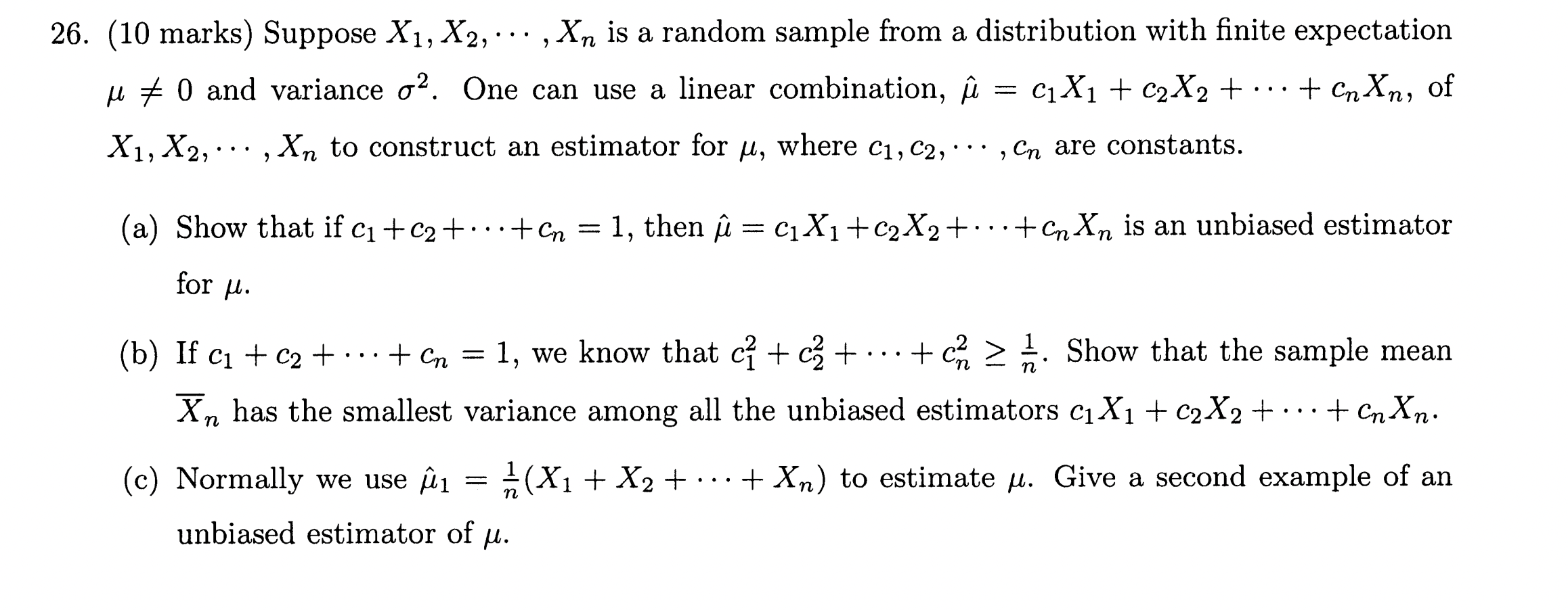 Solved 26. (10 marks) Suppose X1,X2,⋯,Xn is a random sample | Chegg.com
