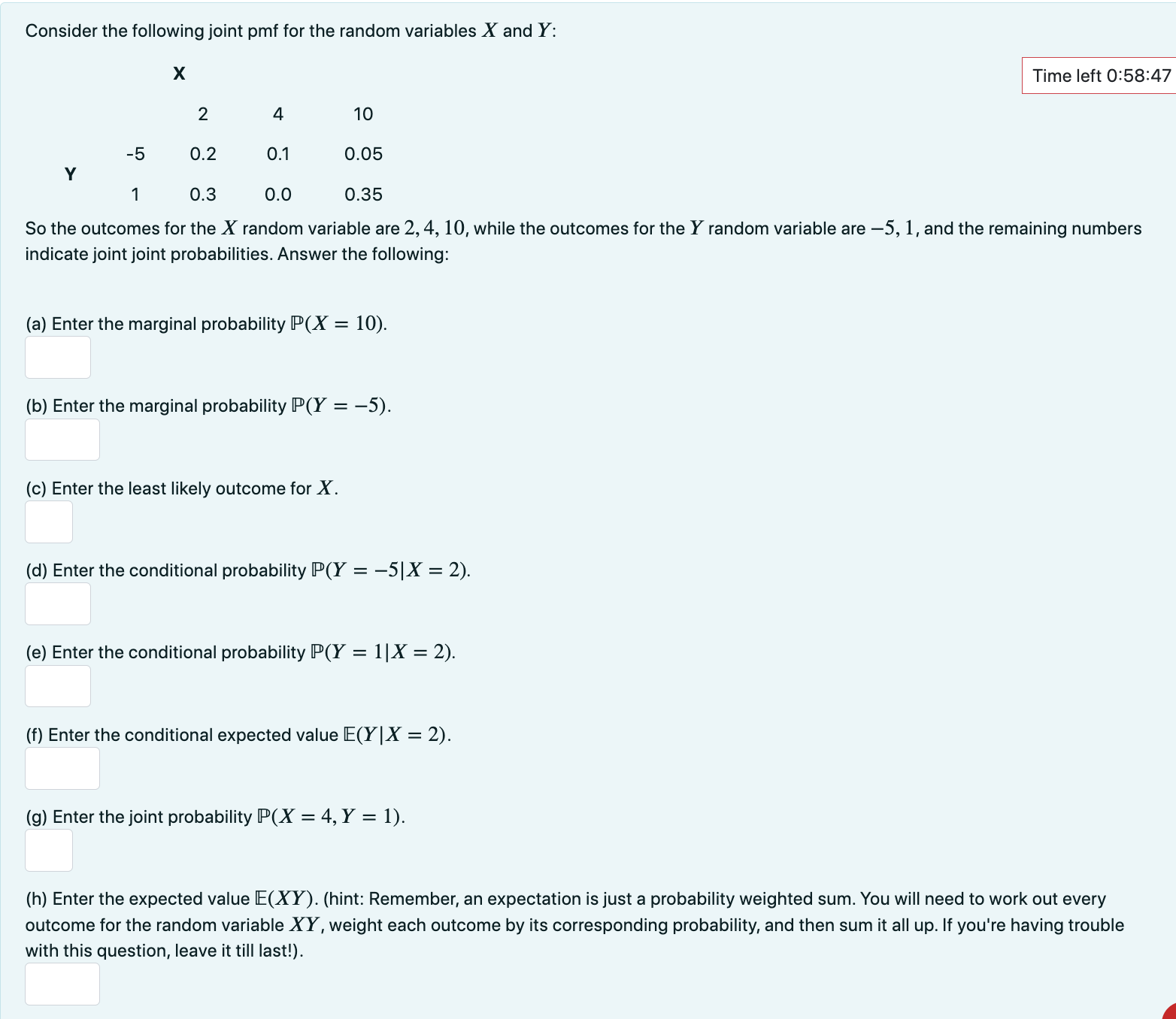 Solved Consider the following joint pmf for the random | Chegg.com