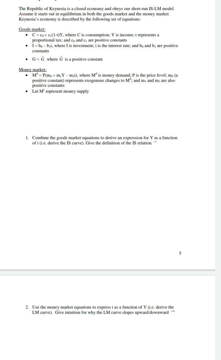 Solved The Republic of Keynesia is a closed economy and | Chegg.com