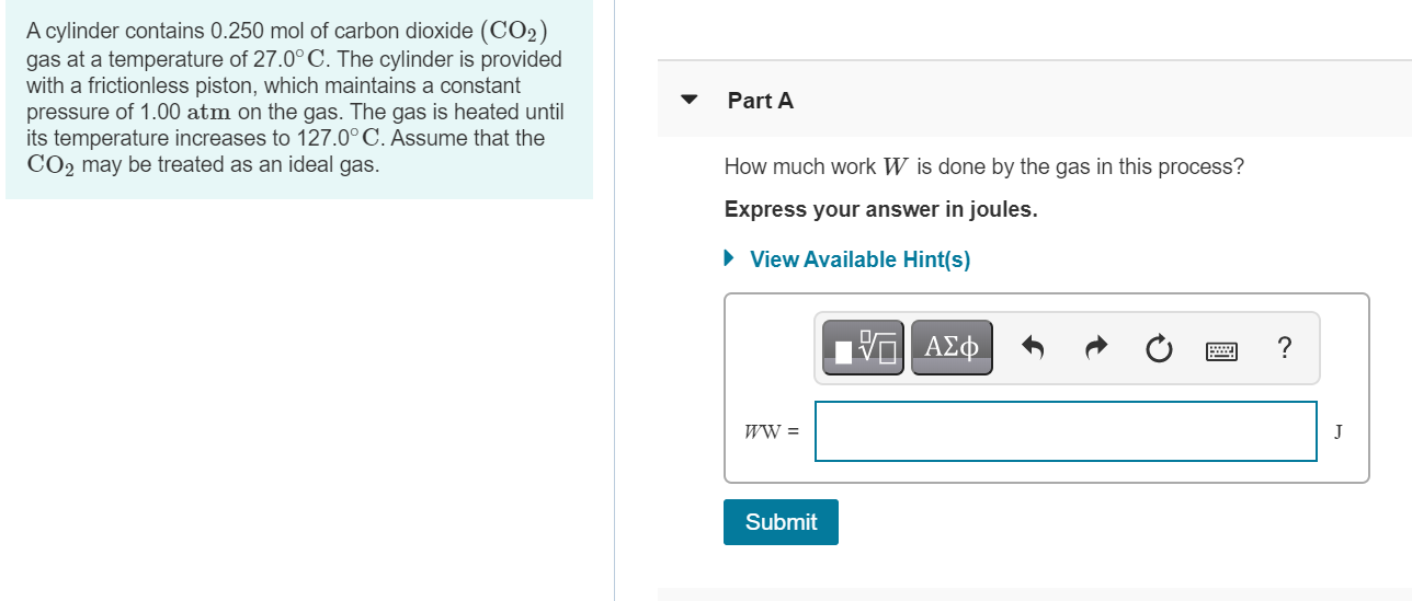 Solved A cylinder contains 0.250 mol of carbon dioxide (CO2) | Chegg.com