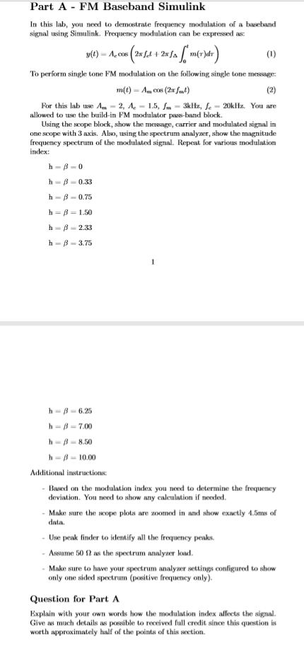 Part A - FM Baseband Simulink In this lab, you need | Chegg.com