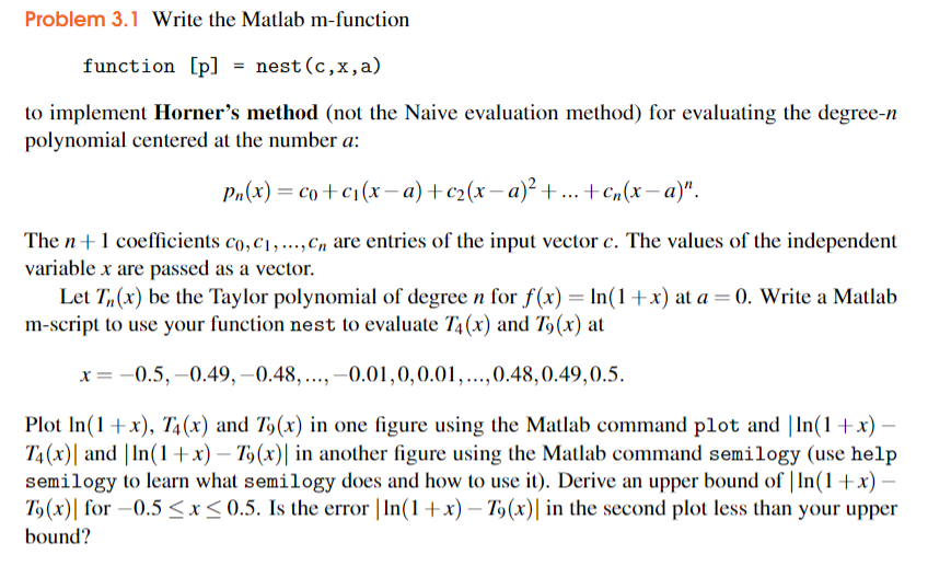 Solved Problem 31 Write The Matlab M Function Function P 1116