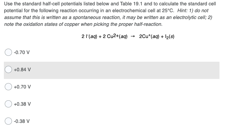 Solved Use the standard half-cell potentials listed below | Chegg.com