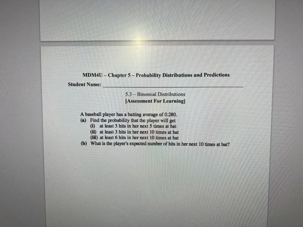 Solved MDM4U - Chapter 5- Probability Distributions and | Chegg.com