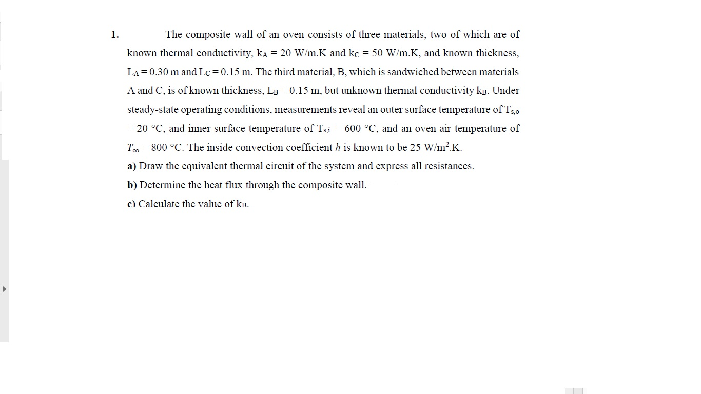 Solved 1. The composite wall of an oven consists of three | Chegg.com