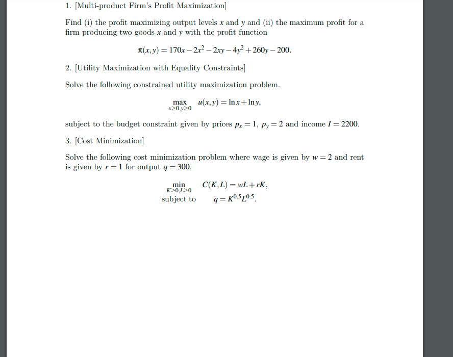 Solved 1. [Multi-product Firm's Profit Maximization] Find | Chegg.com