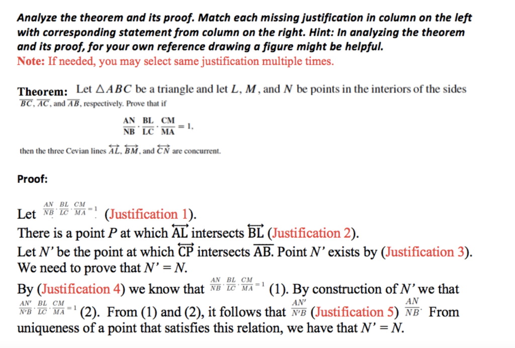 Solved Analyze the theorem and its proof. Match each missing | Chegg.com