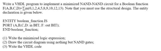 Solved Write a VHDL program to implement a minimized | Chegg.com