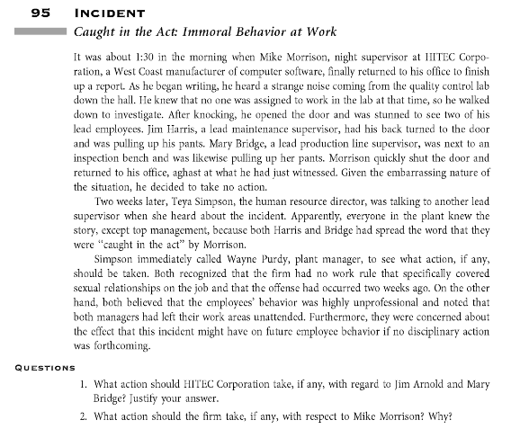 Solved 95 INCIDENT Caught in the Act: Immoral Behavior at | Chegg.com