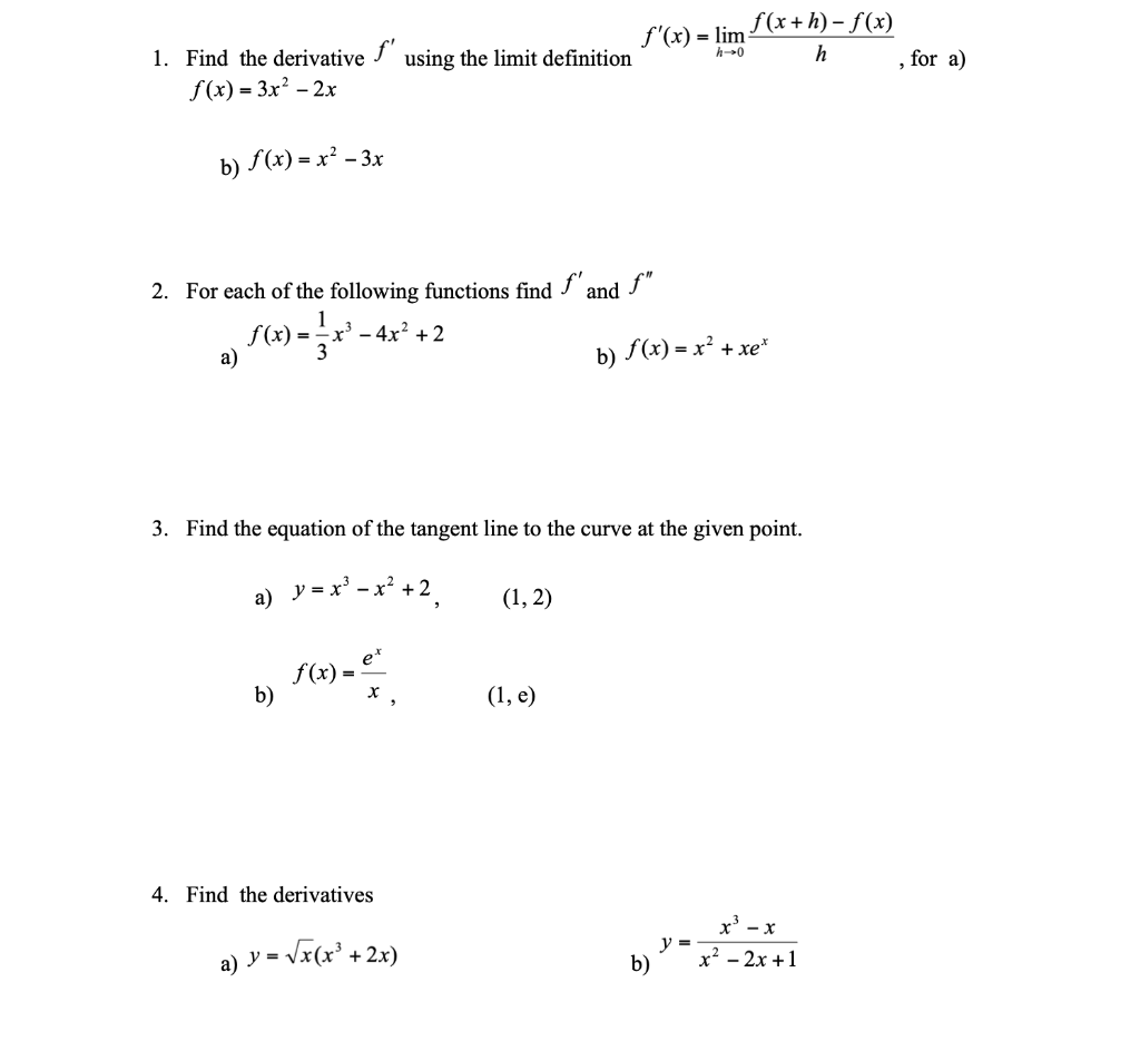 Solved 1. Find the derivative f′ using the limit definition | Chegg.com