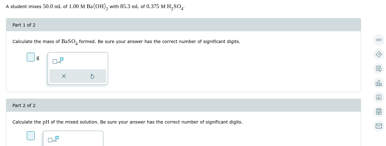 Solved A student mixes 50.0 mL of 1.00 M Ba(OH)₂ with 85.3 | Chegg.com