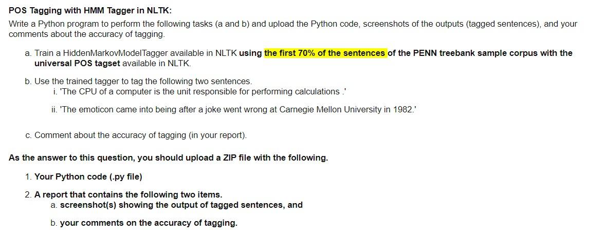 Solved POS Tagging with HMM Tagger in NLTK: Write a Python | Chegg.com