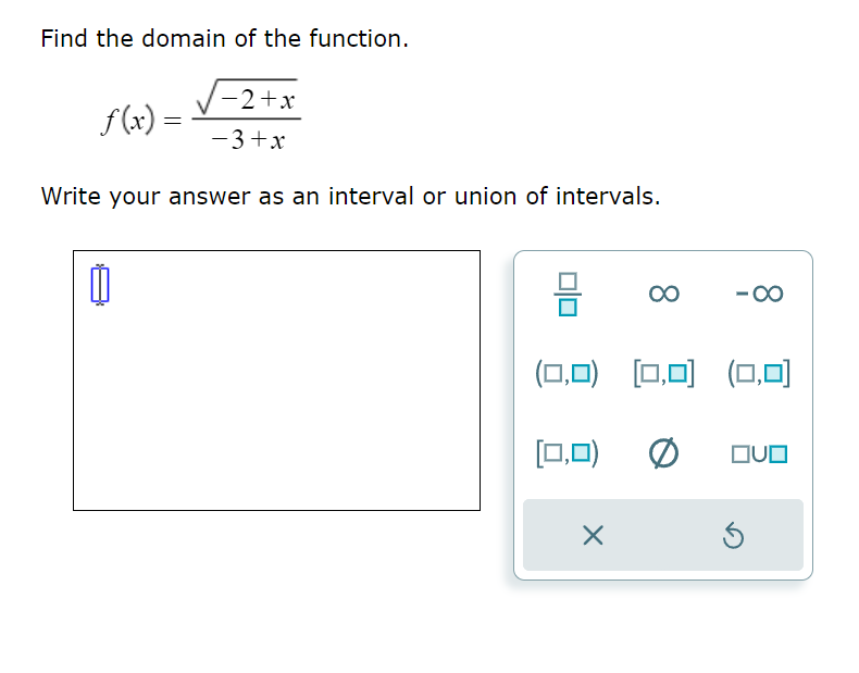Solved Find the domain of the function. f(x)=−3+x−2+x Write | Chegg.com