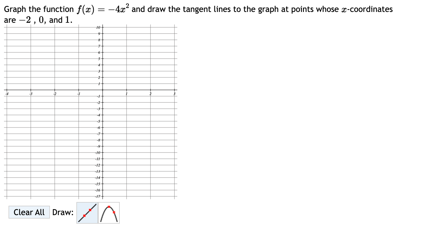 Graph the function f(x)=−4x2 and draw the tangent | Chegg.com