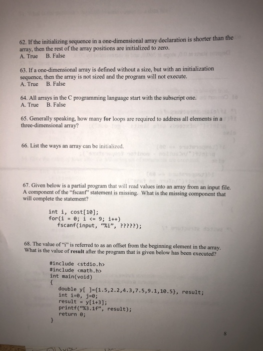 Solved uence in a one-dimensional array declaration is | Chegg.com