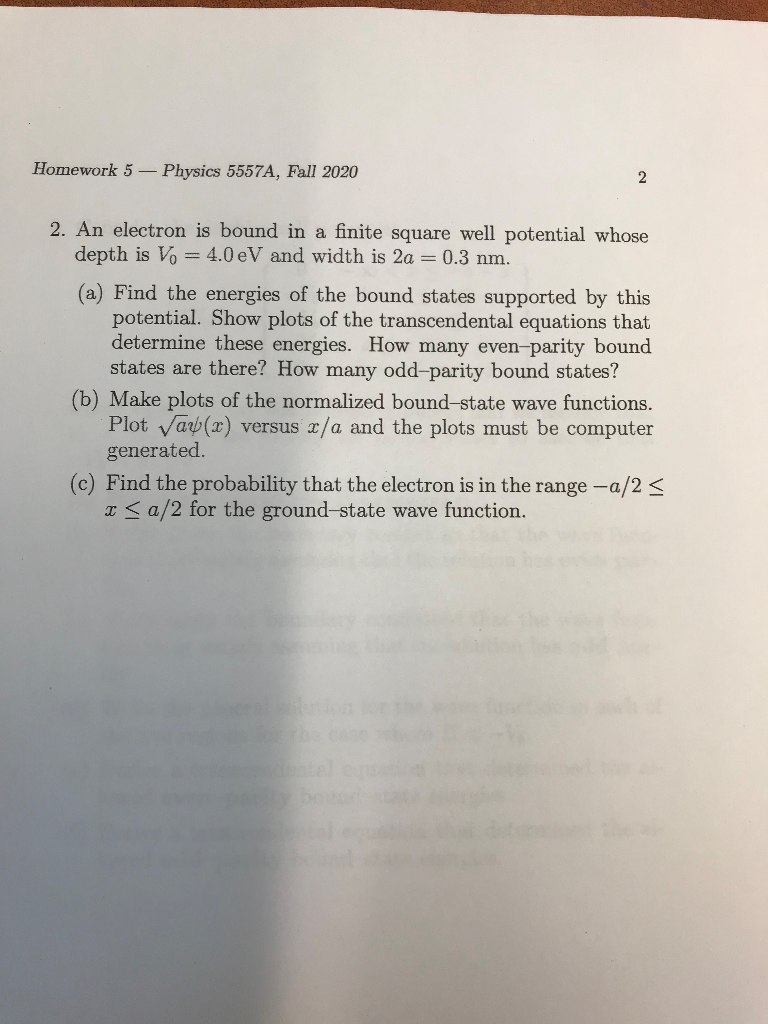 Homework 5 – Physics 5557A, Fall 2020 2 2. An | Chegg.com