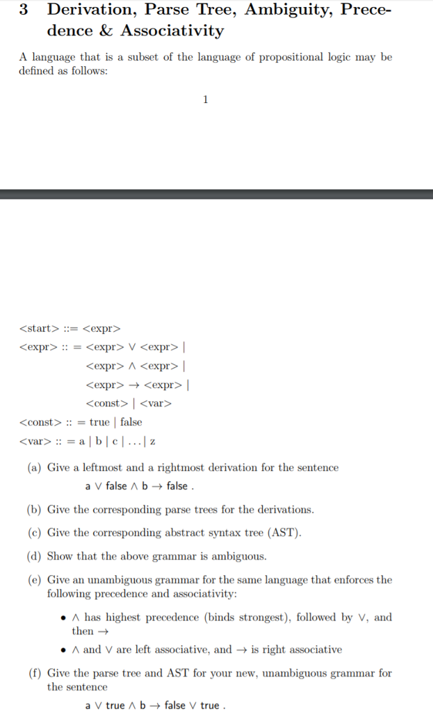 Solved 3 Derivation, Parse Tree, Ambiguity, Prece- dence & | Chegg.com