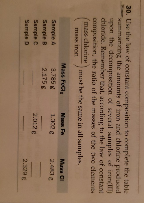 Solved 30. Use the law of constant composition to complete | Chegg.com