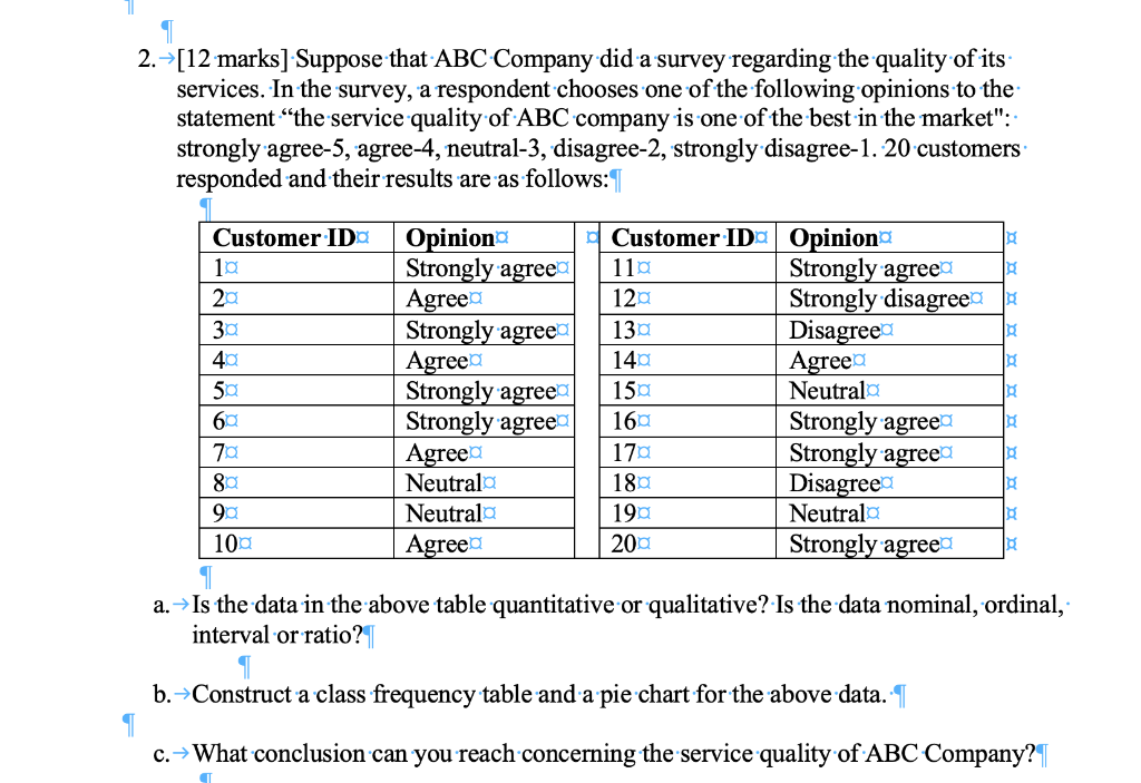 Solved 2.-[12 marks] Suppose that ABC Company did a survey | Chegg.com