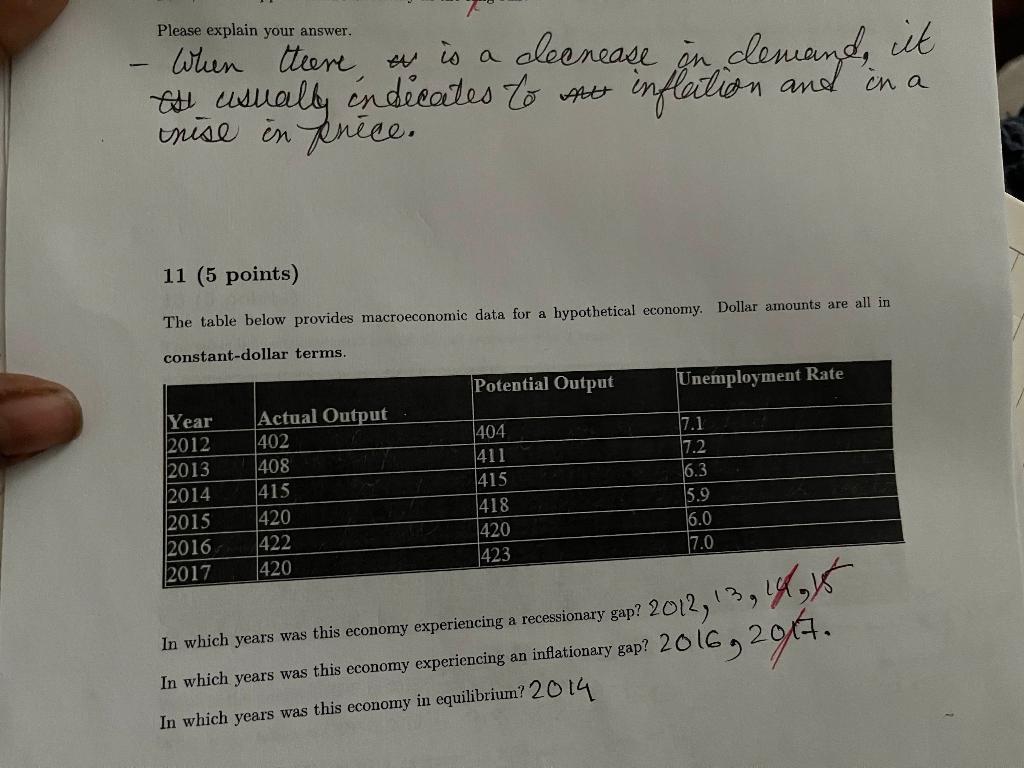 Solved Please explain your answer. - When Here is a decnease | Chegg.com