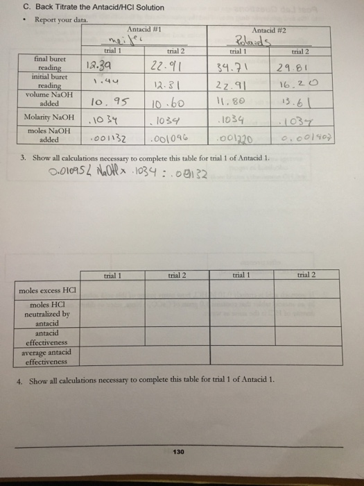 Solved CHE 185 LAB Lab9Report Name: B. Prepare the Antacid | Chegg.com