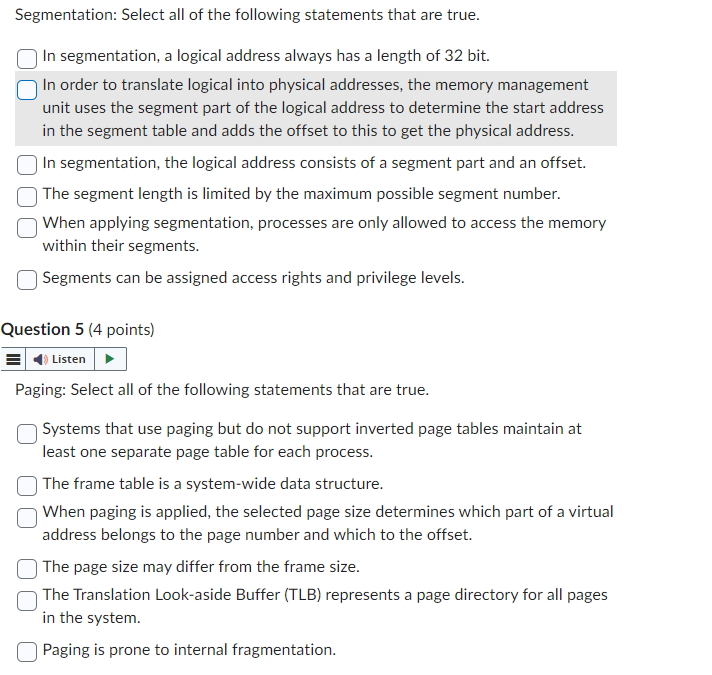 Solved Segmentation: Select all of the following statements | Chegg.com