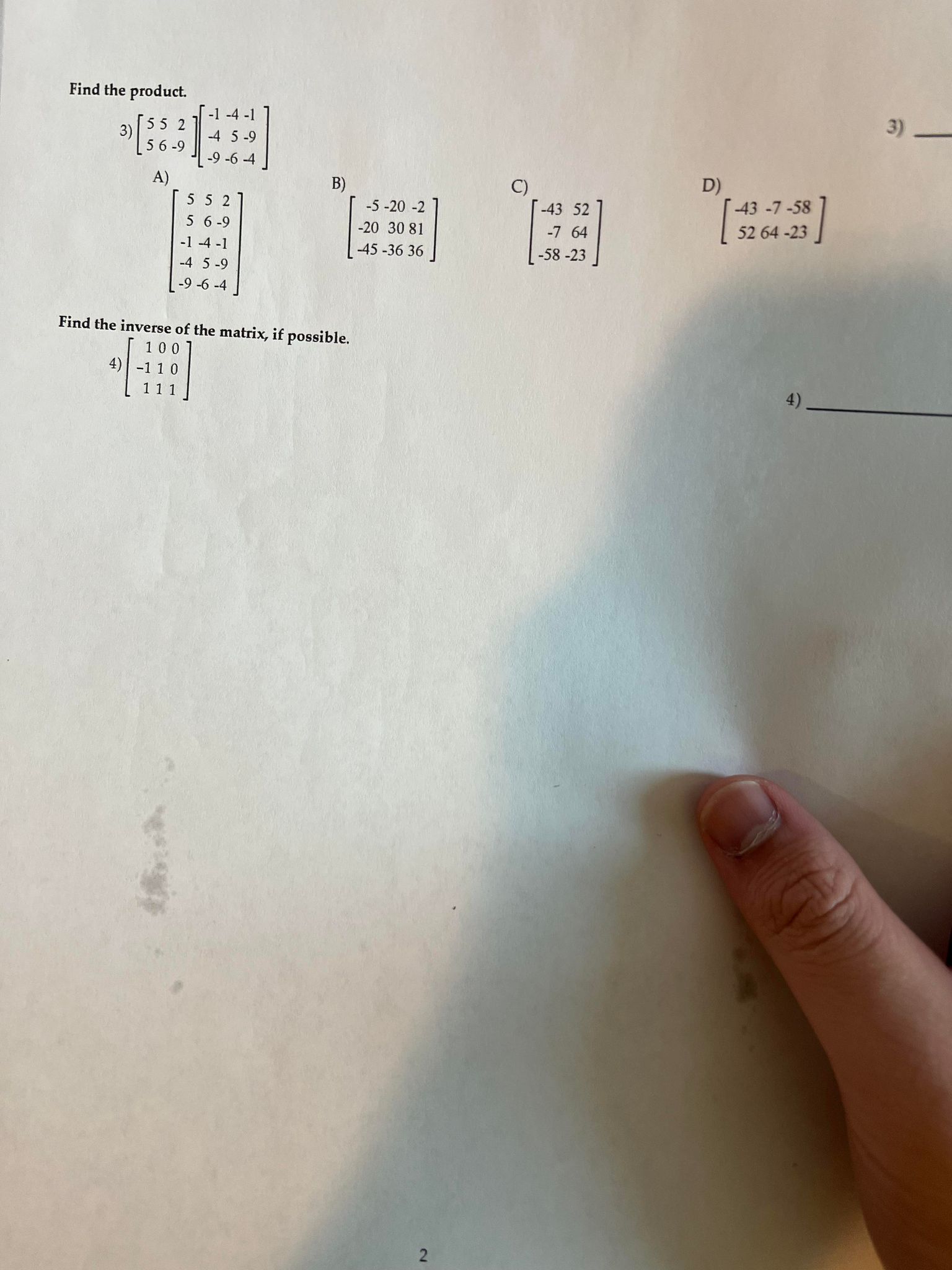 Solved Find the product. 3) [55562−9]⎣⎡−1−4−9−45−6−1−9−4⎦⎤ | Chegg.com