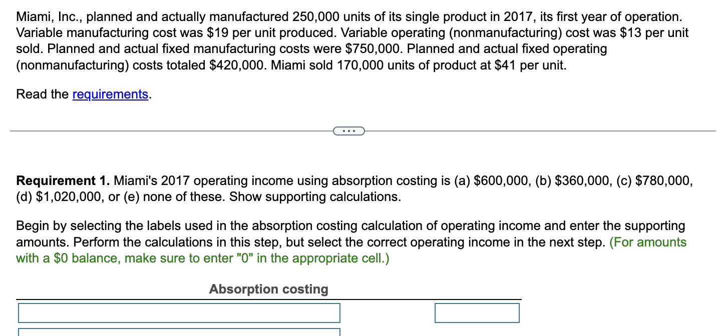 Solved Miami, Inc., planned and actually manufactured | Chegg.com