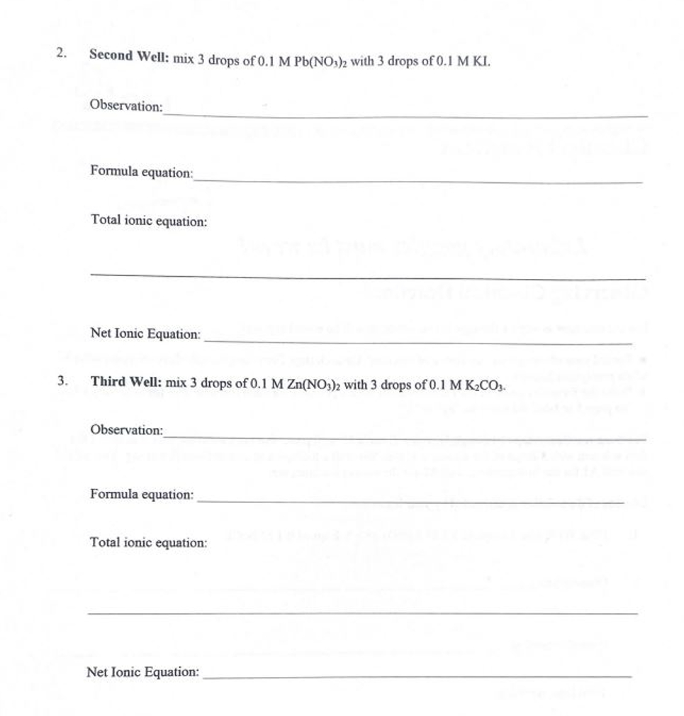 Solved Second Well: mix 3 ﻿drops of 0.1MPb(NO3)2 ﻿with 3 | Chegg.com