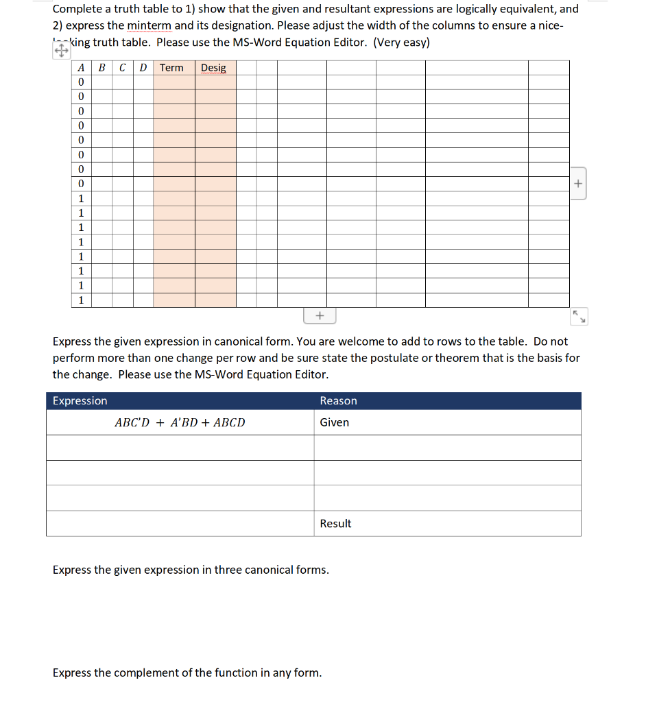 Solved Consider the following Boolean function: F= ABC'D + | Chegg.com