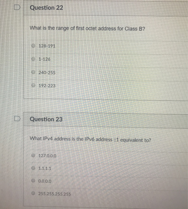 Solved D Question 22 What is the range of first octet | Chegg.com