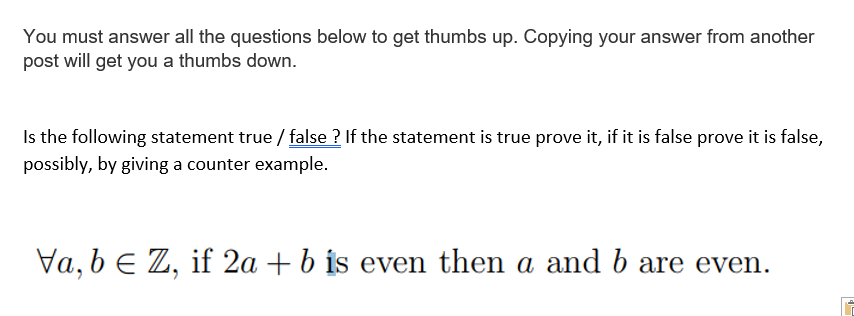 Solved You must answer all the questions below to get thumbs | Chegg.com
