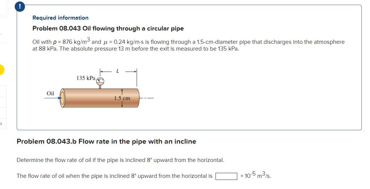 Solved ! Required information Problem 08.043 Oil flowing | Chegg.com