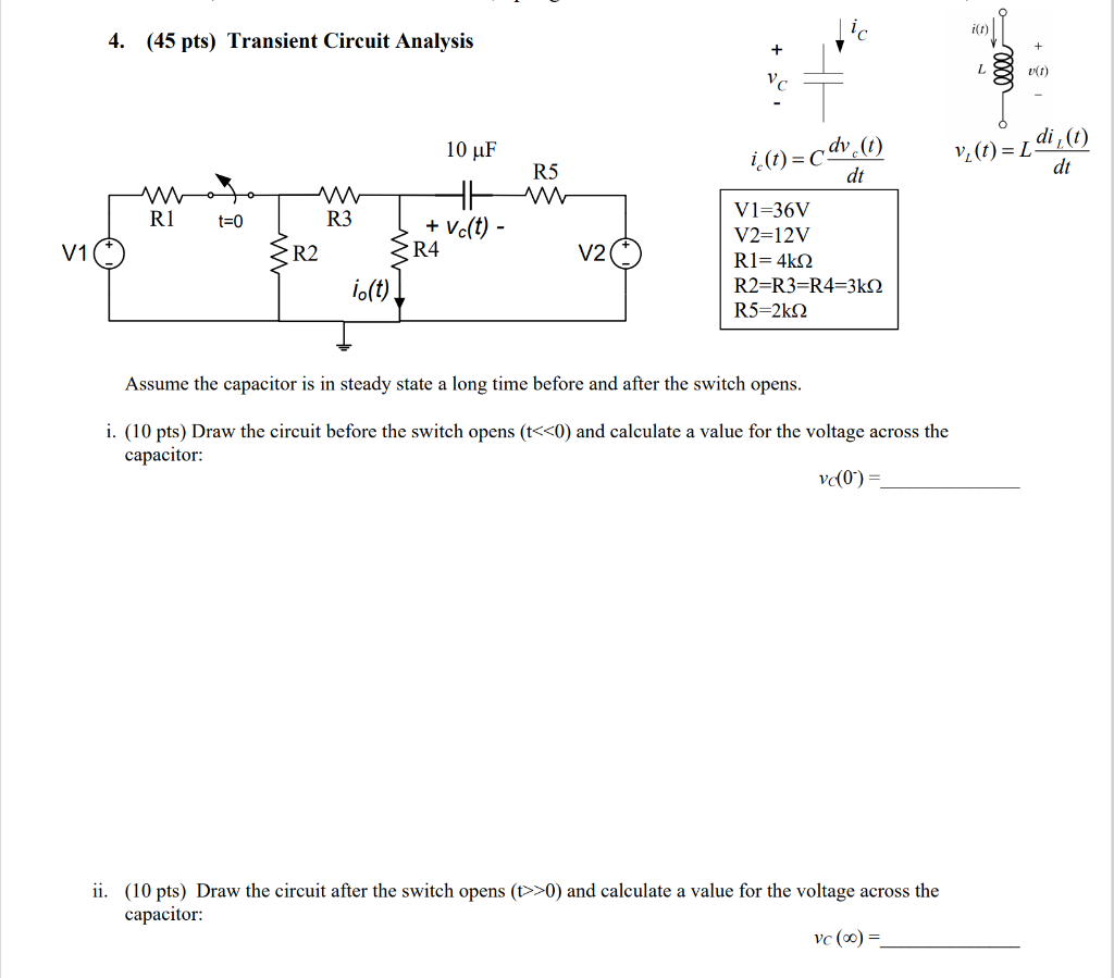 Solved ic 4. (45 pts) Transient Circuit Analysis + ut) VC | Chegg.com