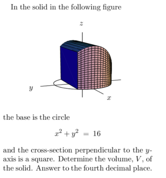 Solved In the solid in the following figure the base is the | Chegg.com
