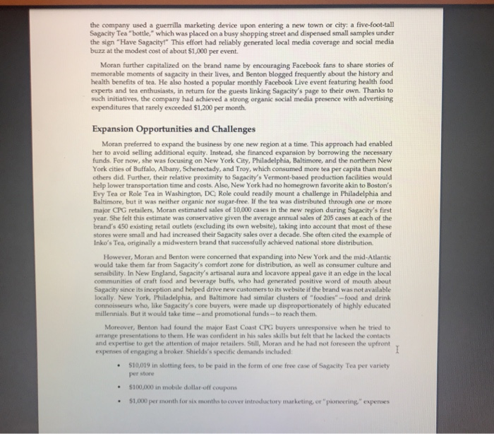 Solved JOHN A. QUELCH AMY HANDLIN Sagacity Tea: What | Chegg.com