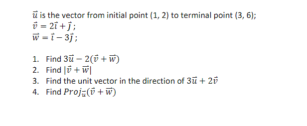 Solved u is the vector from initial point (1,2) to terminal | Chegg.com