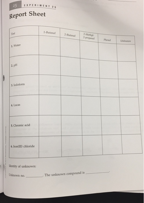 25 EXPERIMENT 25 Report Sheet 1-Butanol 2opanol Test | Chegg.com