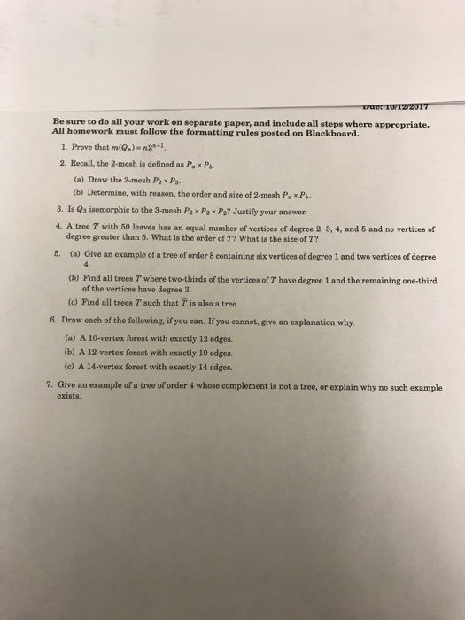 Solved Be sure to do all your work on separate paper, and | Chegg.com