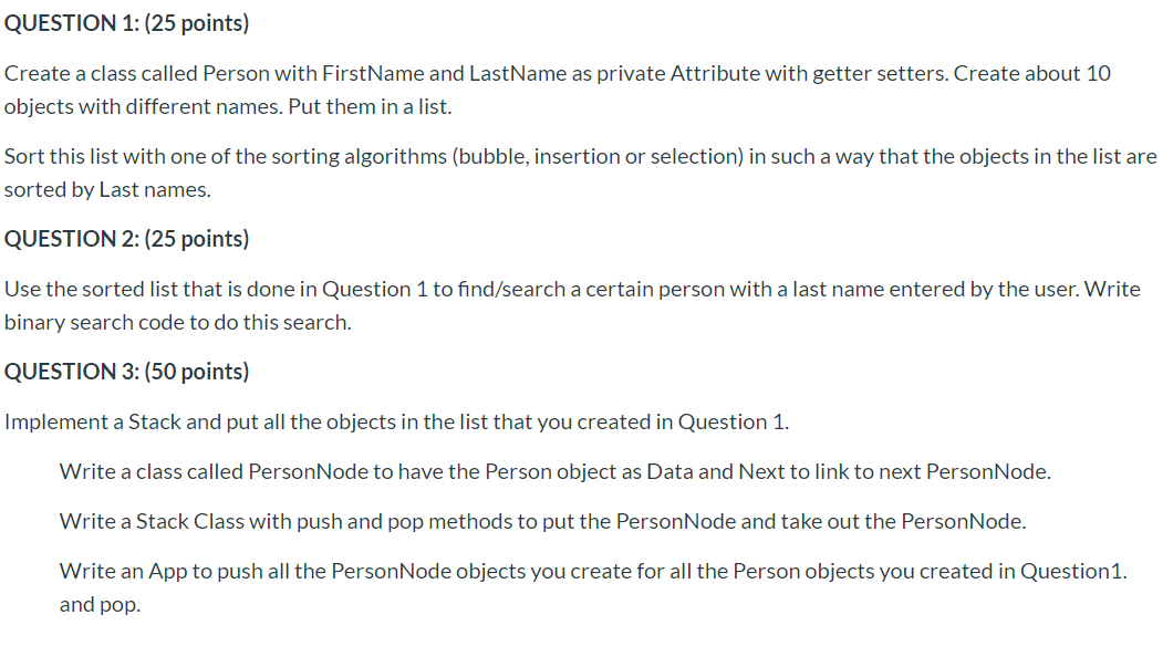 Solved QUESTION 1: (25 points) Create a class called Person | Chegg.com