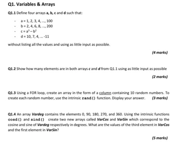 Solved Q1. Variables & Arrays Q1.1 Define four arrays a, b, | Chegg.com
