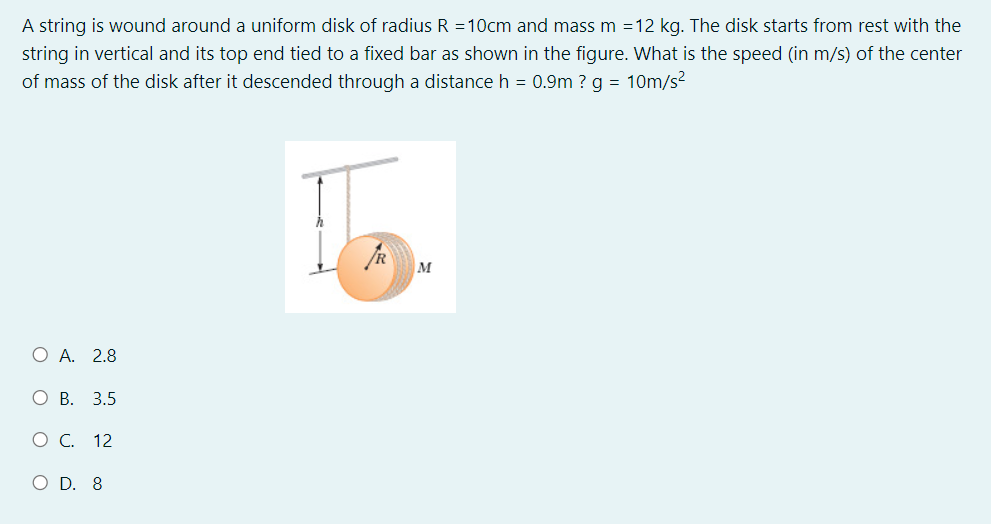 Solved A string is wound around a uniform disk of radius R = | Chegg.com
