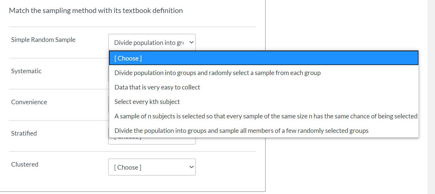 Solved Match the sampling method with its textbook | Chegg.com