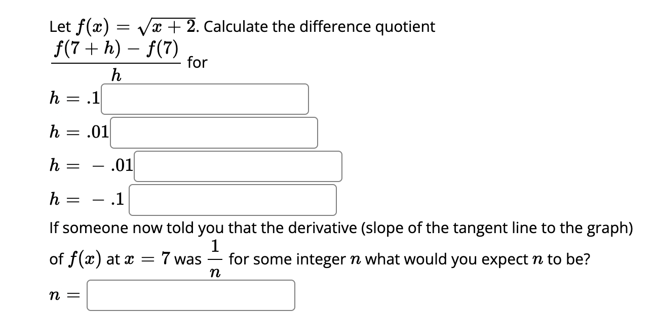 Solved Let f(x)=x+2. Calculate the difference quotient | Chegg.com