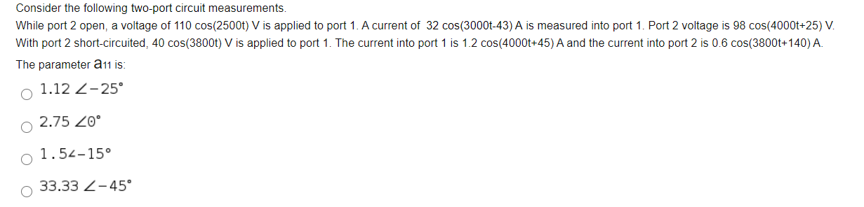 Solved Consider the following two-port circuit measurements. | Chegg.com