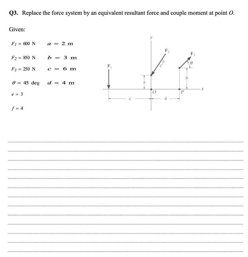 Solved Q3. Replace the force system by an equivalent | Chegg.com