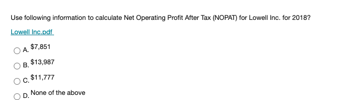 Solved Use following information to calculate Net Operating | Chegg.com