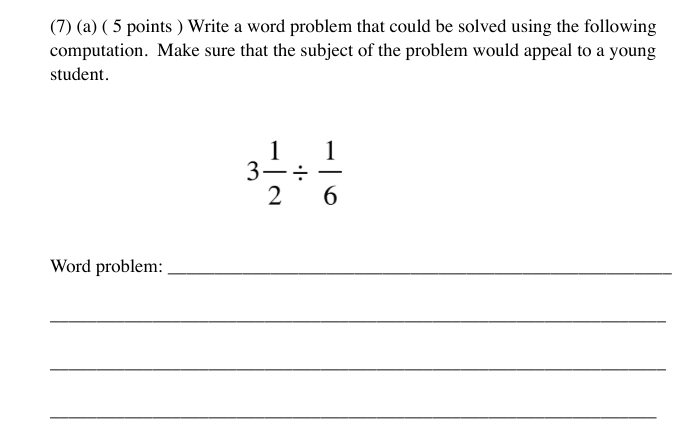 Solved (7) (a) ( 5 ﻿points ) ﻿Write a word problem that | Chegg.com