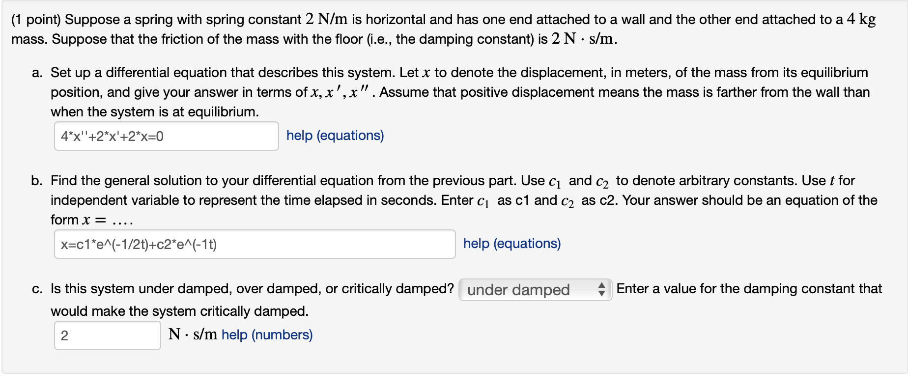 Solved 1 Point Suppose A Spring With Spring Constant 2 N M