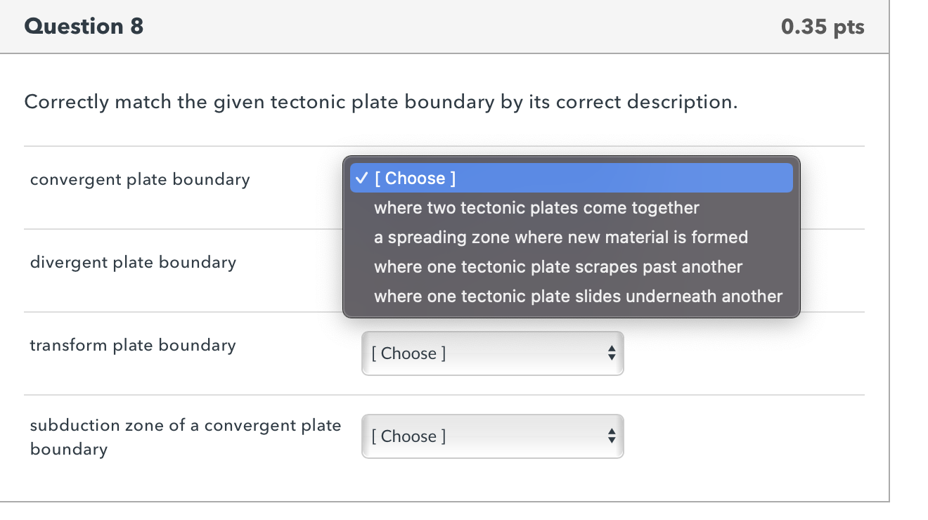 Solved Correctly match the given tectonic plate boundary by | Chegg.com Solved Correctly match the given tectonic plate boundary by | Chegg.com